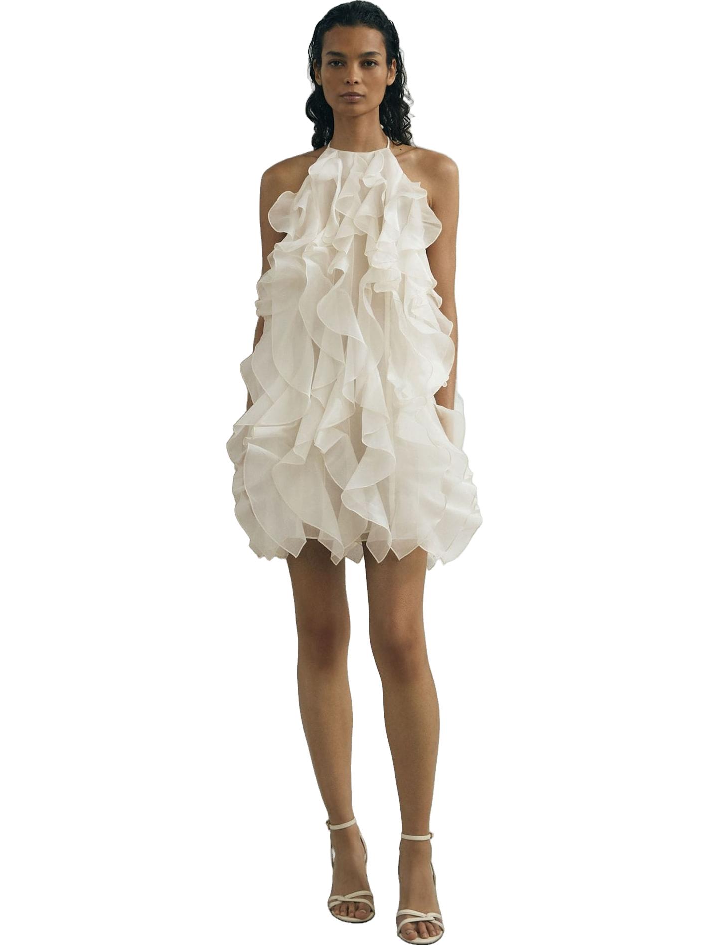 ATELIER Silk-Organza Ruffle Mini Dress